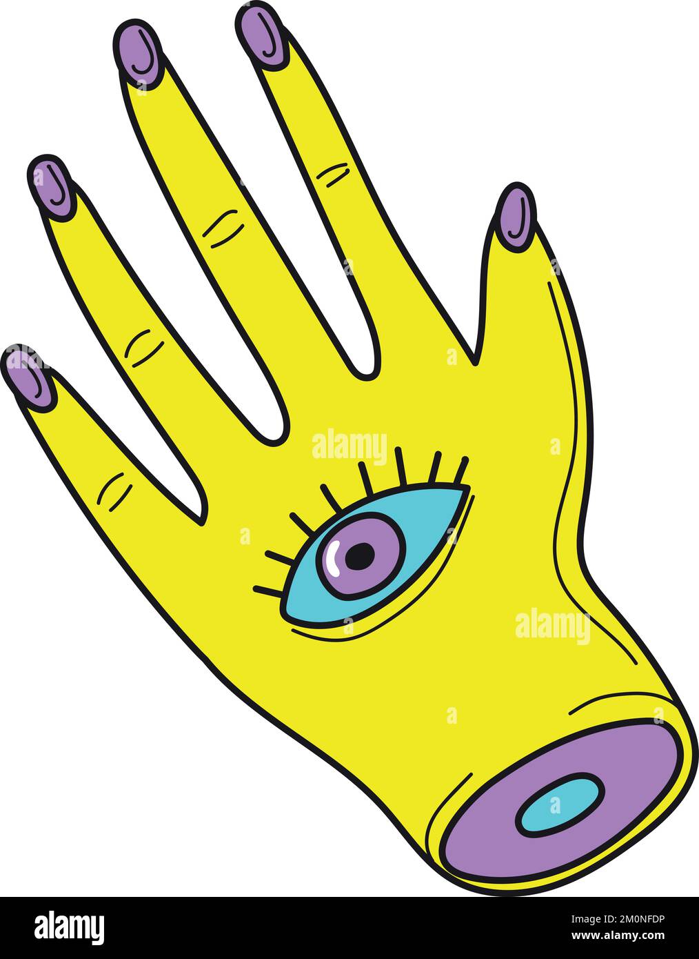 Hand with eye. Esoteric trippy sign. Neon psychedelic isolated on white ...