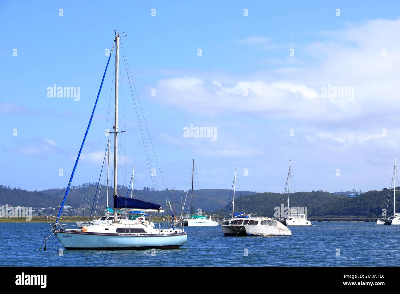 Boats on Knysna Lagoon looking towards Knysna Heads, Garden Route in ...