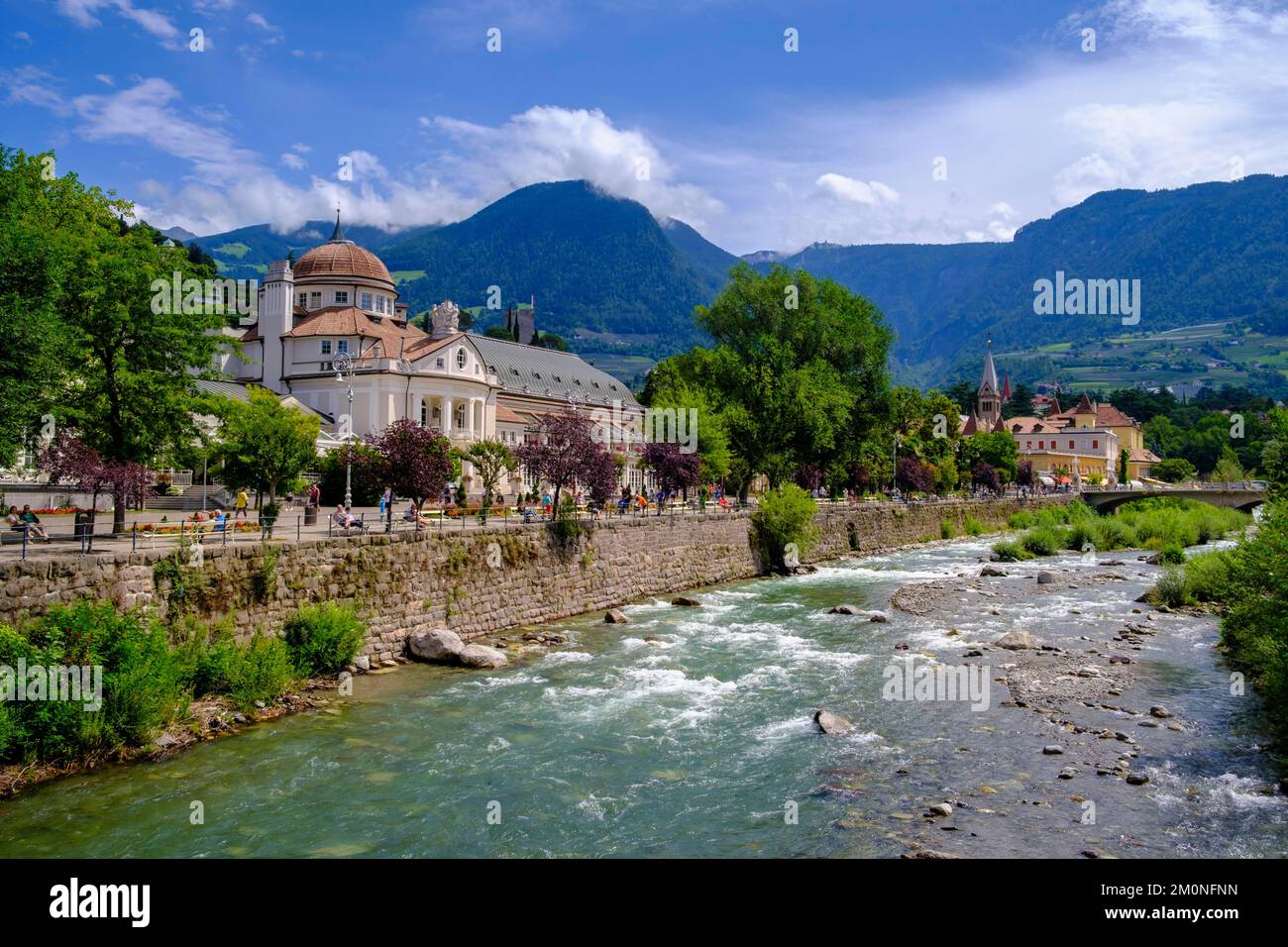 On the Passerpromeande, Passer with Old spa hotel, Merano, South Tyrol ...
