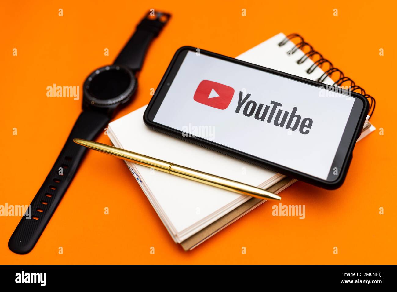 Poland. 7th Dec, 2022. In this photo illustration a YouTube logo seen displayed on a smartphone ...