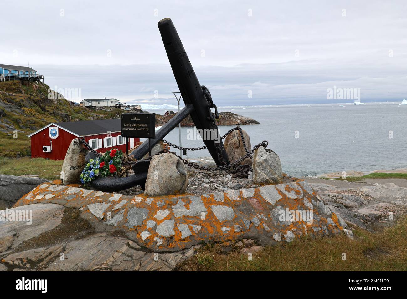 Monument with an anchor in the small town of Illulissat, Greenland ...