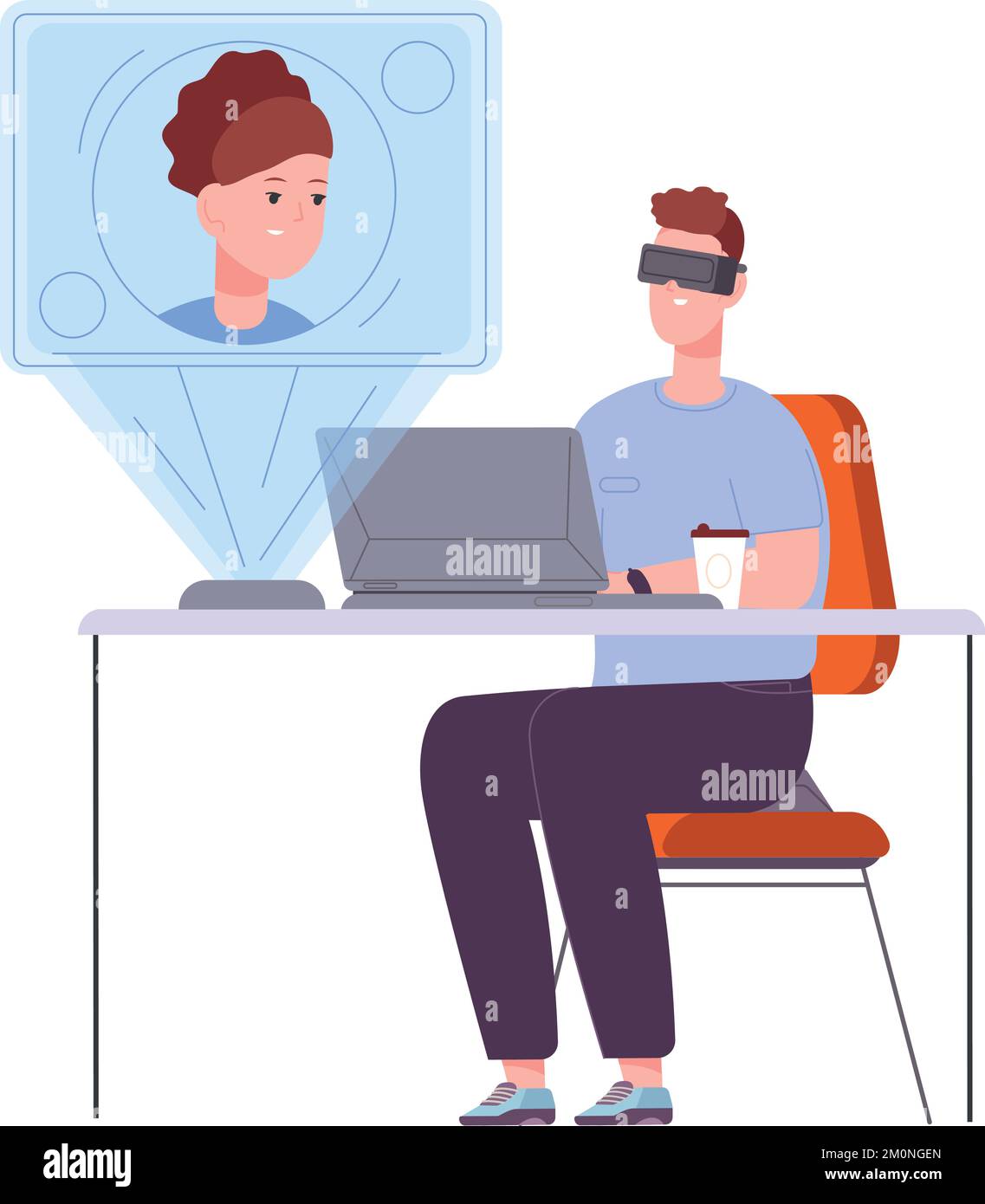 Virtual work meeting. Man in headset. Augmented reality isolated on ...