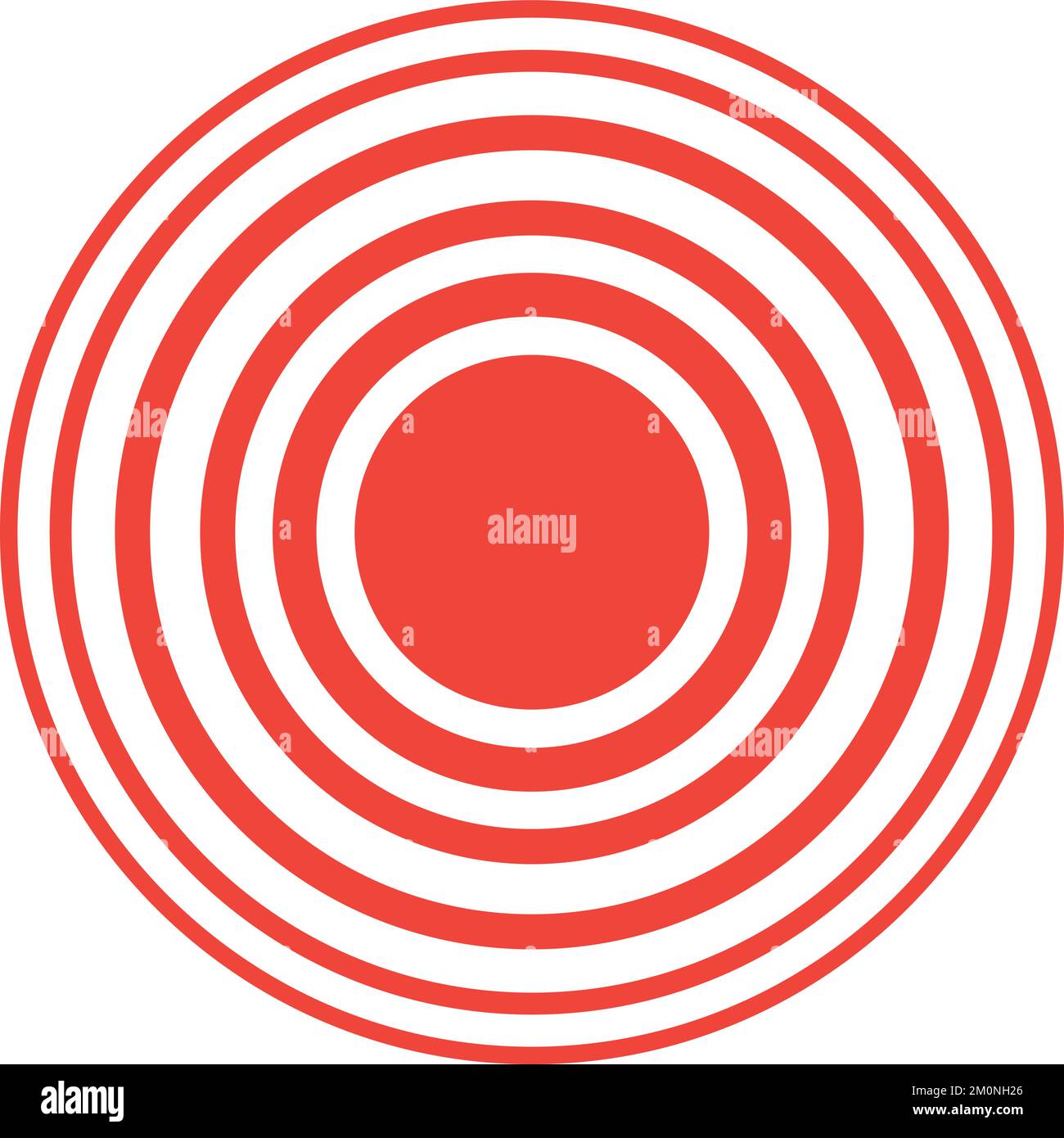 Red concentric circle. Radial wave spot. Sonar marker isolated on white ...