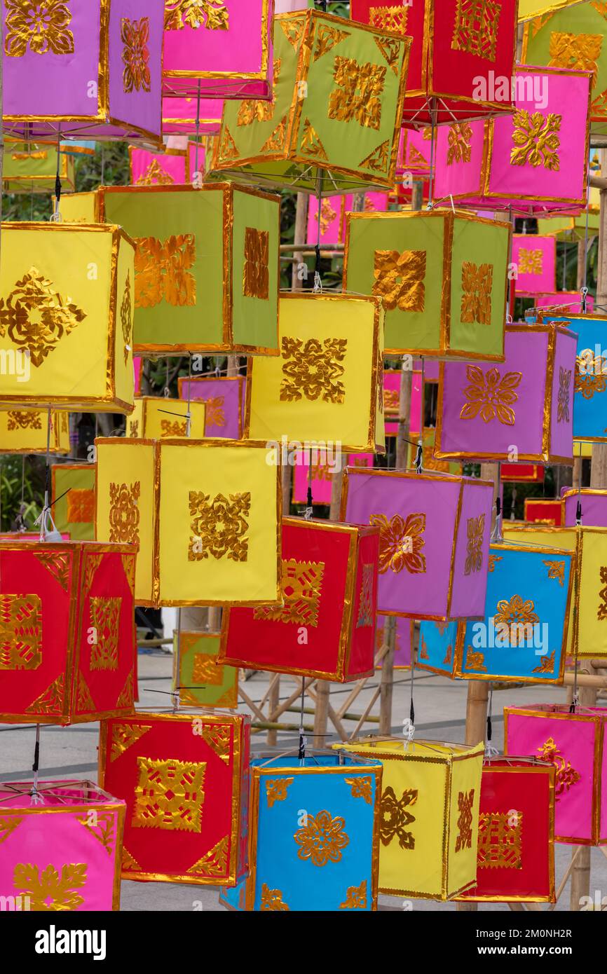 Colorful traditional paper lanterns for Loi Krathong aka Yi Peng annual ...
