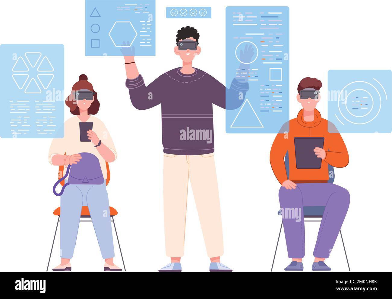 Futuristic workspace. People working with data in vr headset isolated ...