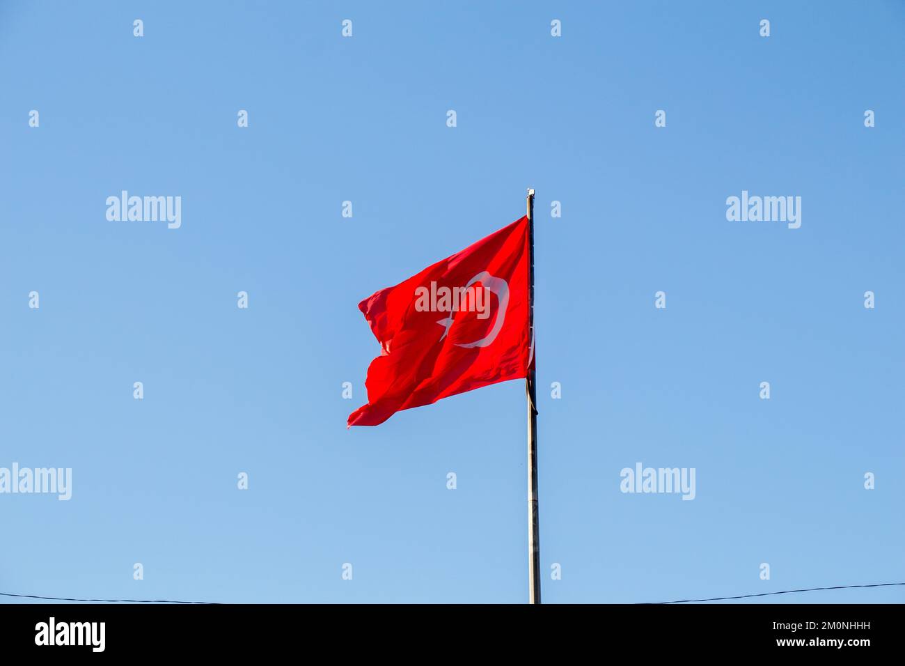 Turkish national flag hang on a pole in open air Stock Photo - Alamy