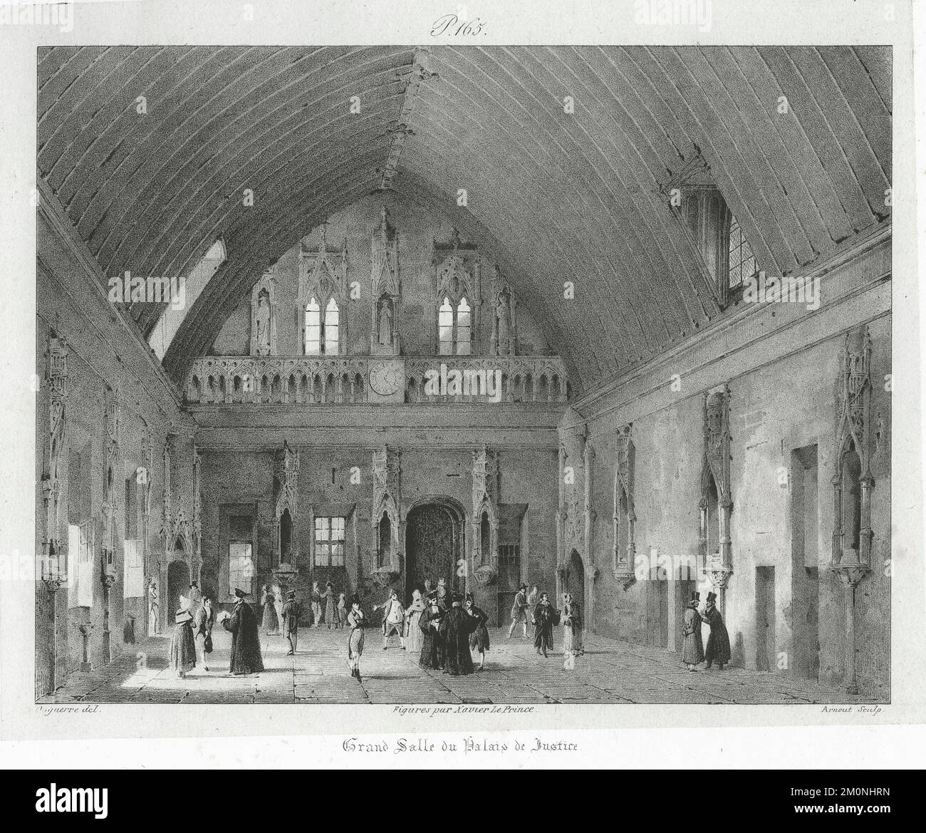 Grande Salle du Palais de Justice, Rouen, France, 1820. Lithography by ...