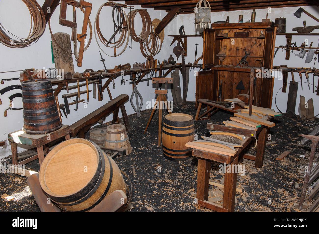 Historic workshop of cooper barrel maker craft, wine museum museum El ...