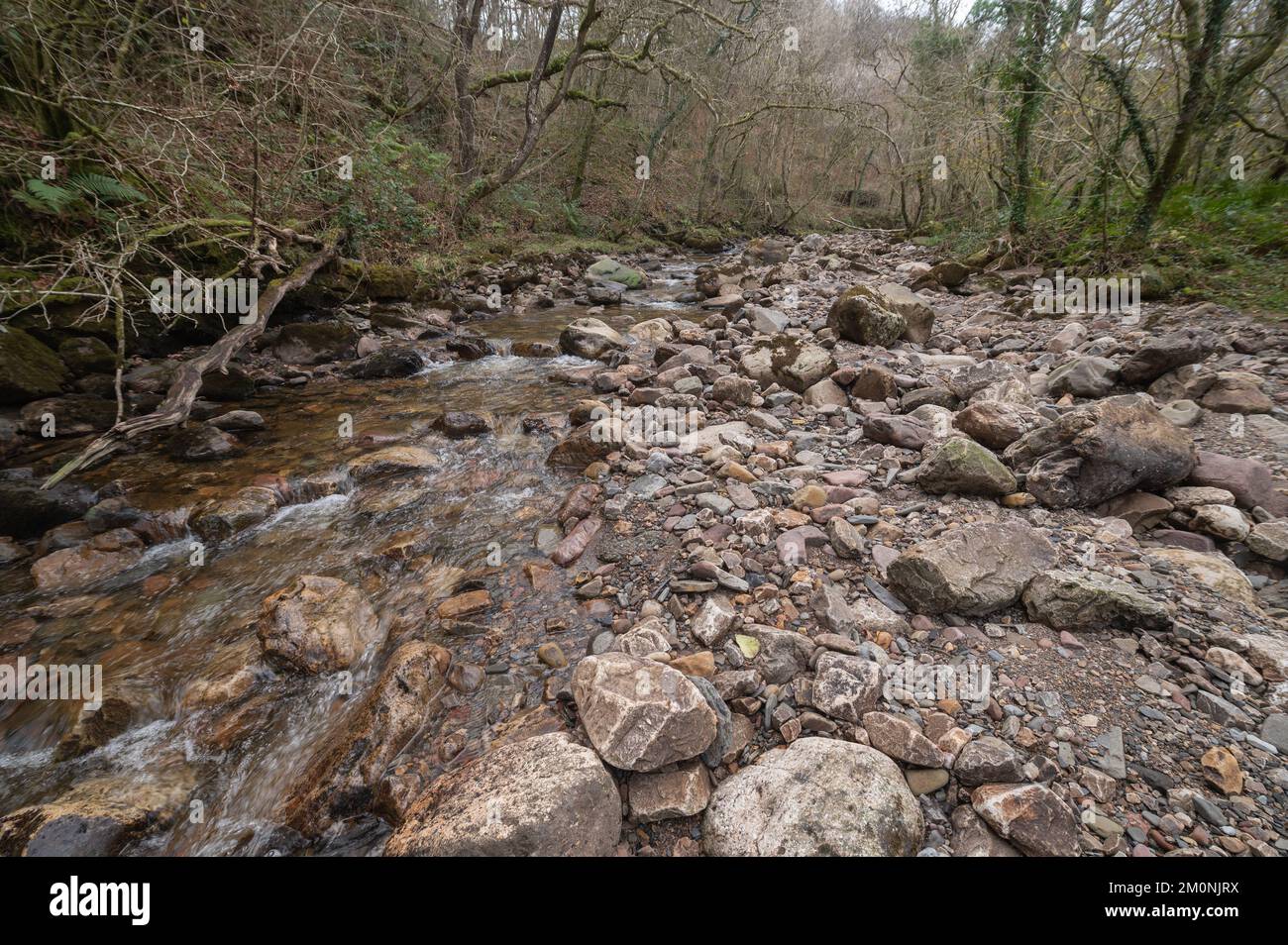 Boulder strewn river bed on the Afon Giedd Stock Photo - Alamy
