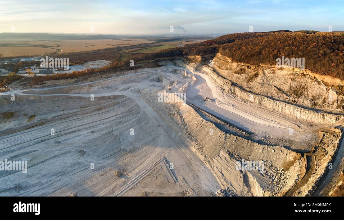 Aerial view of open pit mine of sandstone materials for construction ...