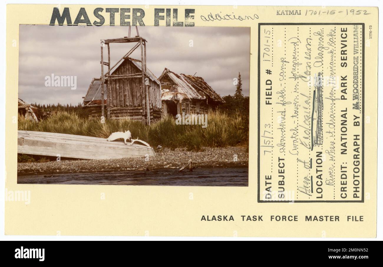 Abandoned fish camp (watchtower in foreground). Alaska Task Force ...