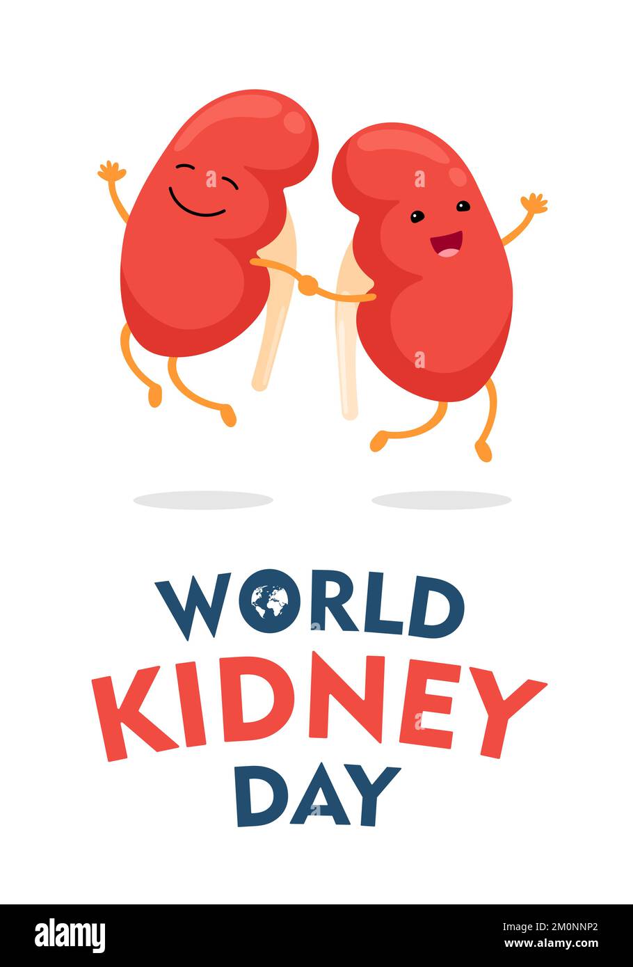 World kidney day vertical poster with cartoon characters joyful jumping ...
