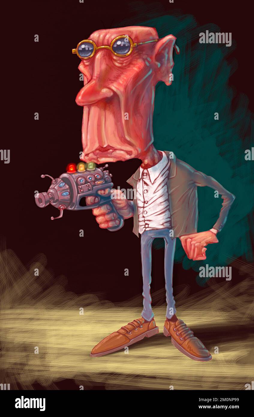 Illustration of man holding a ray gun, science fiction art, mad ...