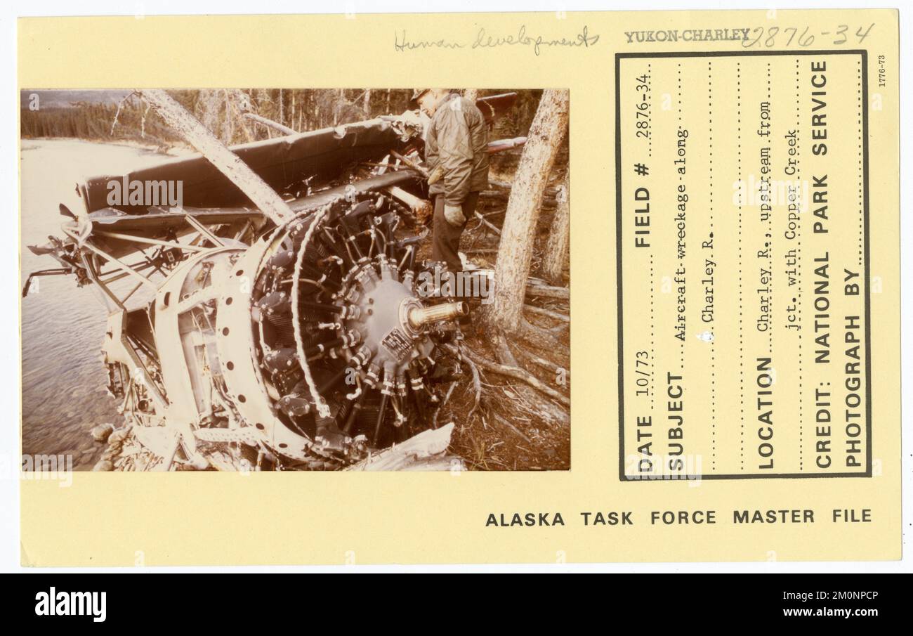Aircraft wreckage along Charley River. Alaska Task Force Photographs ...