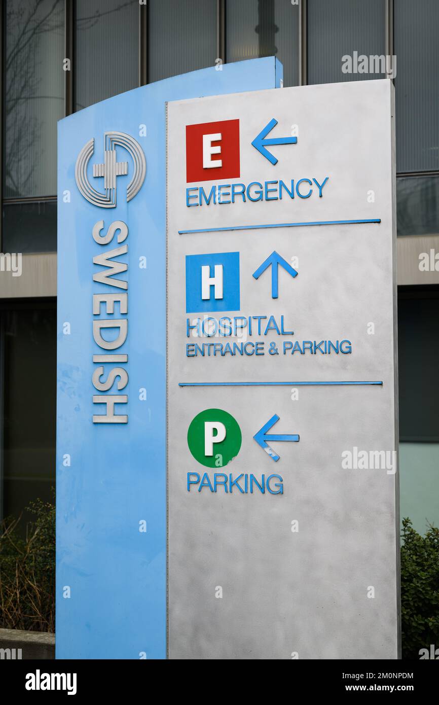 Seattle, WA, USA - March 06, 2022; Vertical sign at Swedish Medical ...