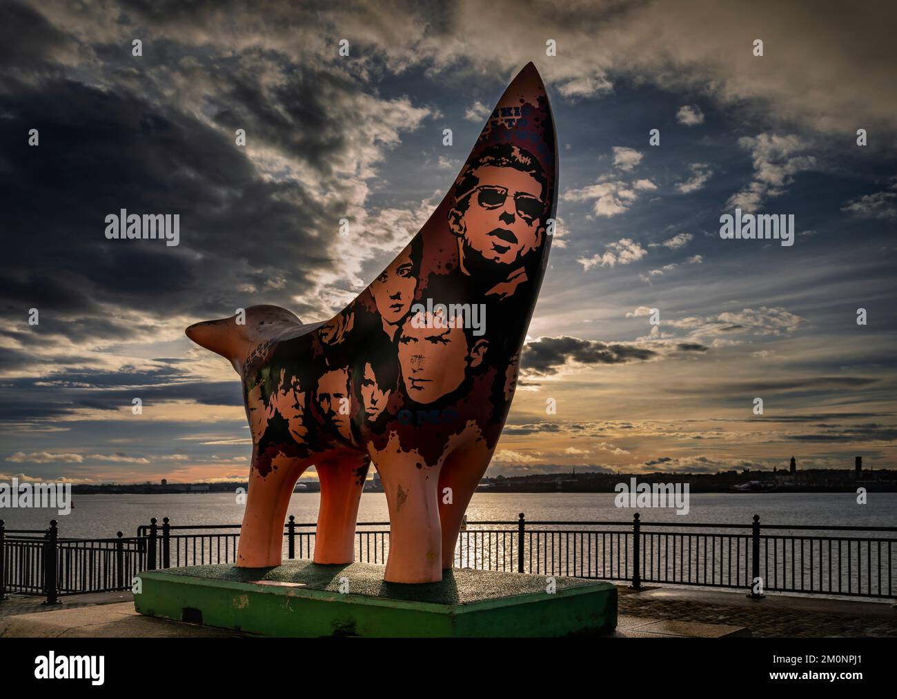 Liverpool, one of the most visited cities in UK. A sculpture near river ...