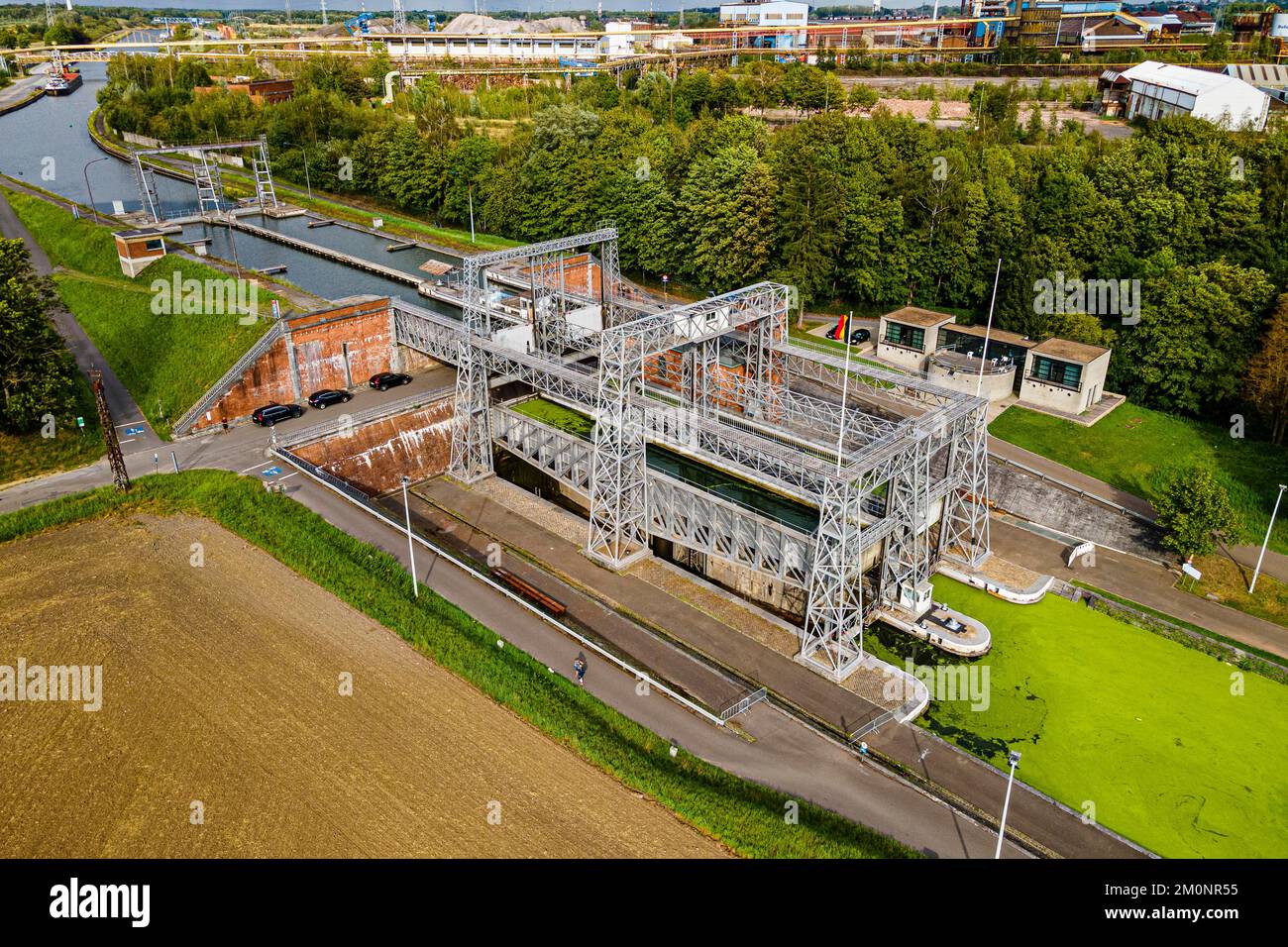 Aerial of Lift No 4, Unesco world heritage site Boat Lifts on the Canal ...