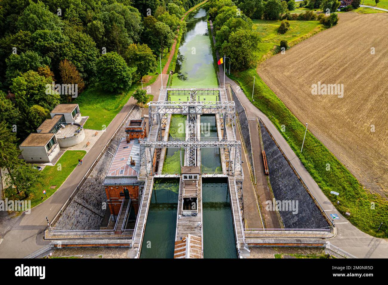 Aerial of Lift No 4, Unesco world heritage site Boat Lifts on the Canal ...