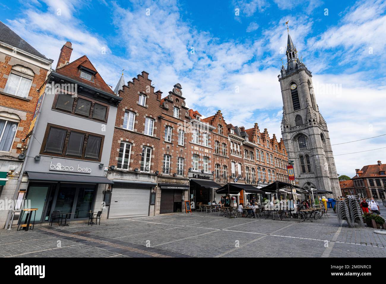 Market square with the Unesco world heritage site Tournai Cathedral ...