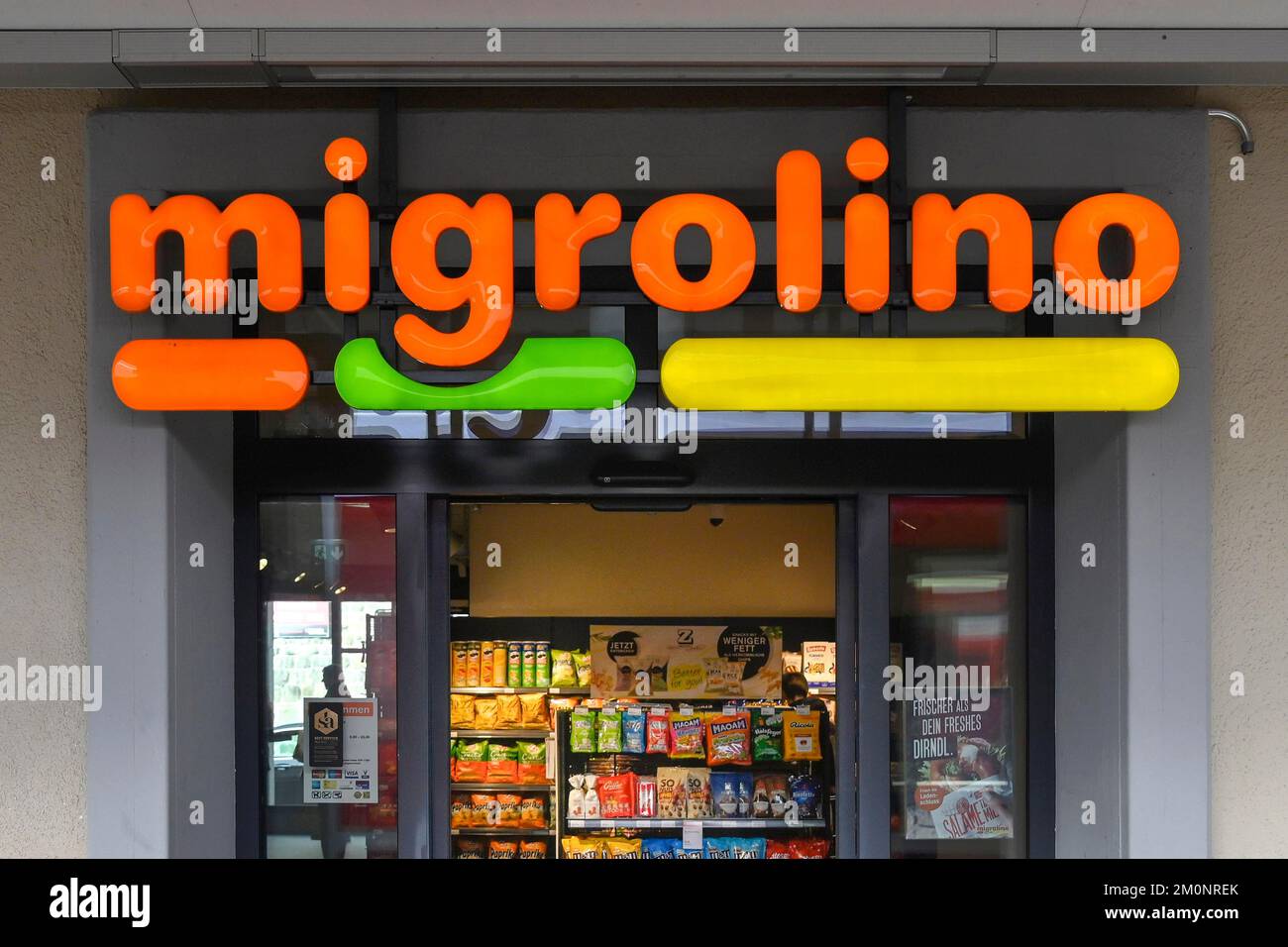 Entrance lettering migrolino Stock Photo - Alamy