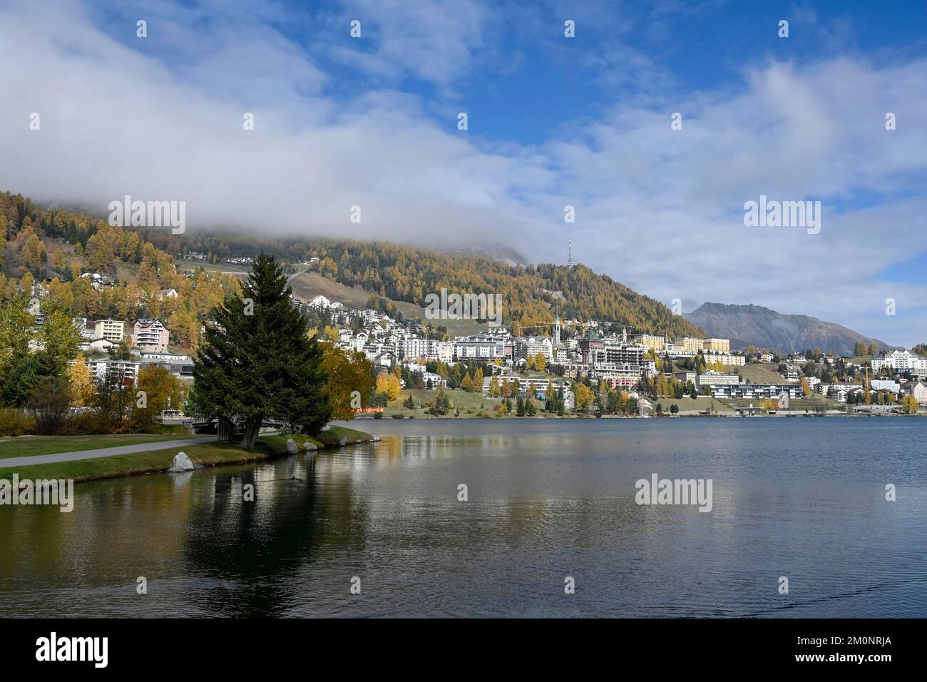 Overview St. Moritz and Lake St. Moritz, Switzerland, Europe Stock ...
