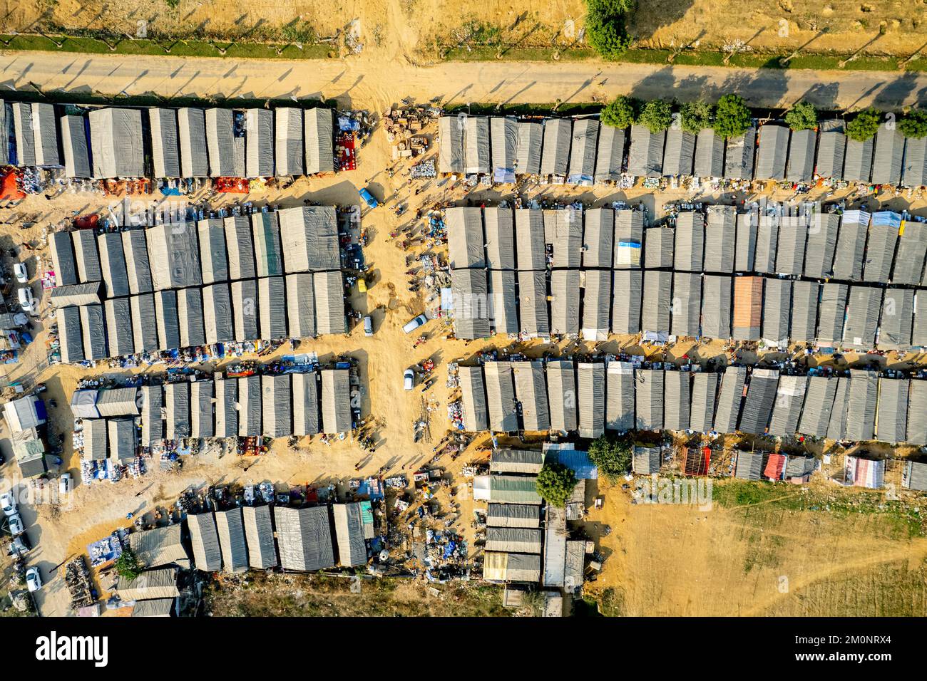 aerial drone top down shot of banjara market in gurgaon delhi showing ...