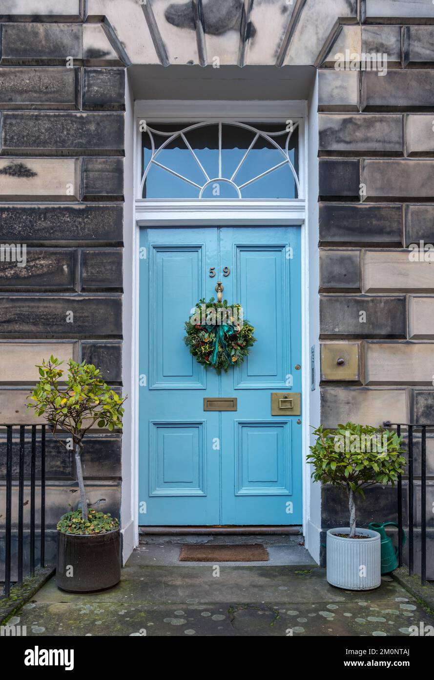 Georgian townhouse fanlight and front door with Christmas wreath ...