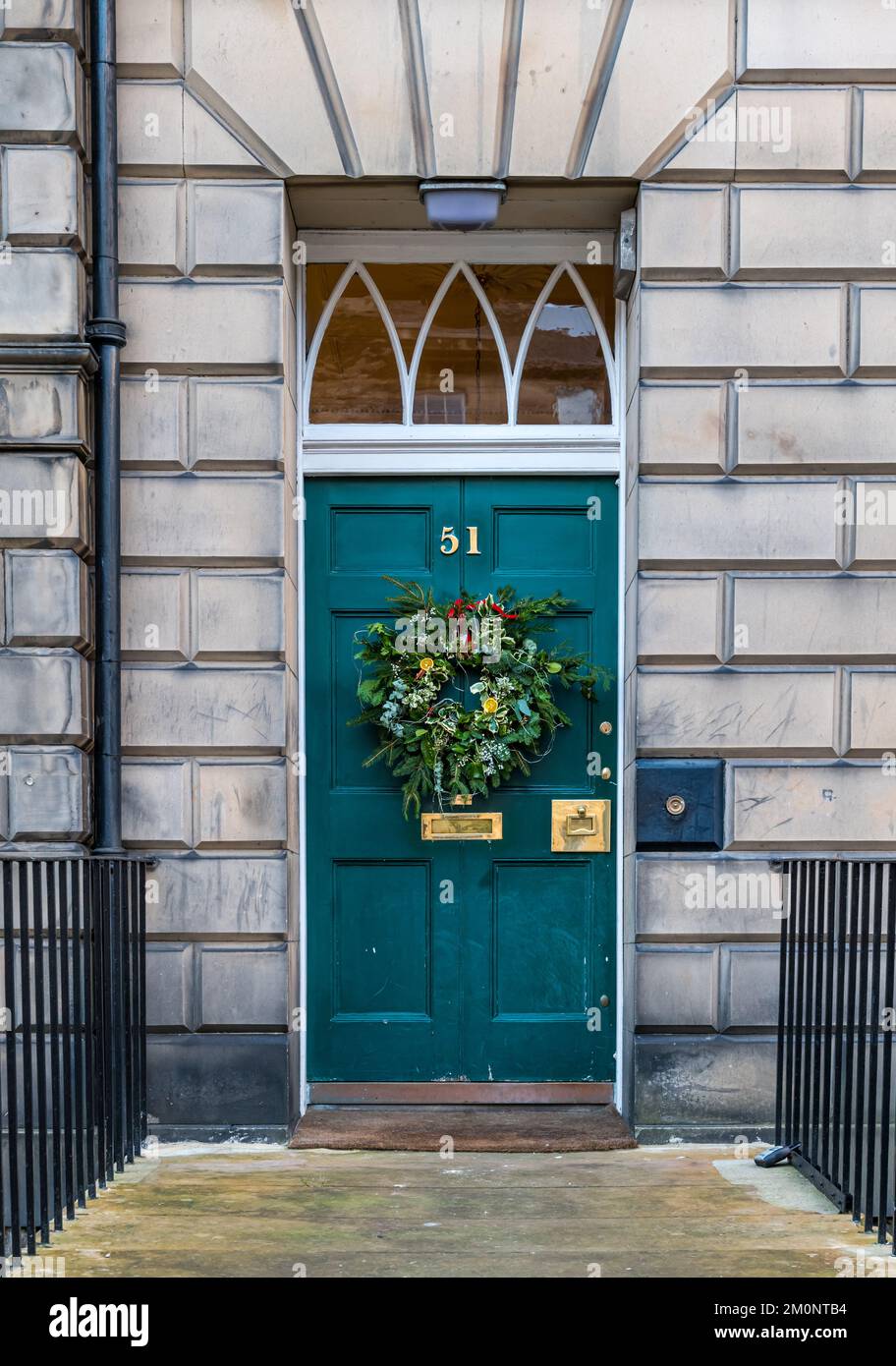 Georgian townhouse fanlight and front door with Christmas wreath ...