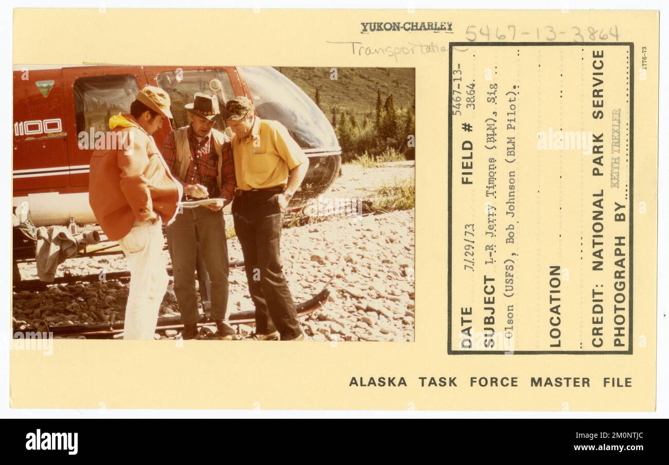 L-R Jerry Timons (BLM), Sig Olson (USFS), Bob Johnson (BLM pilot ...