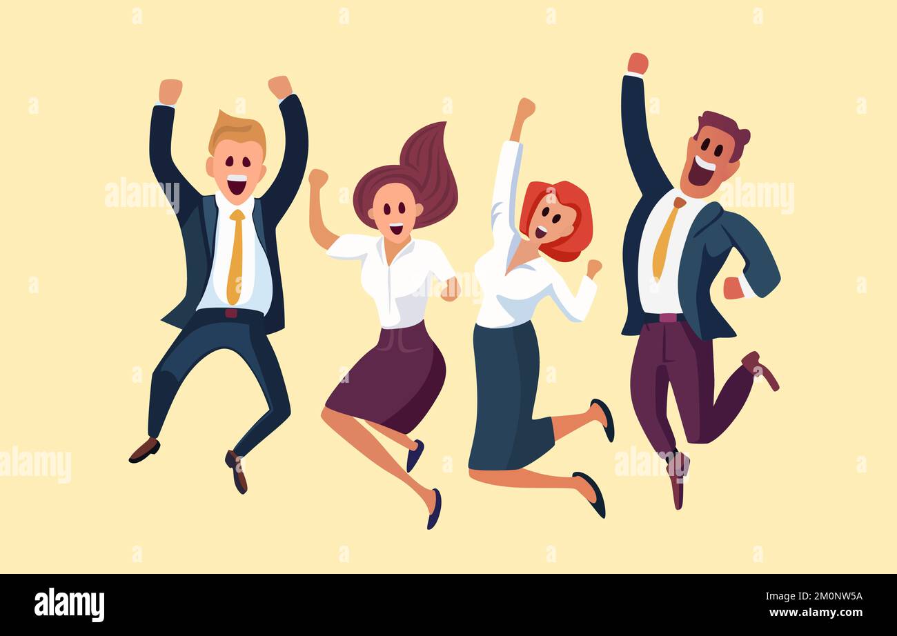 People joy at work, people rejoice in victory, working team of people celebrate. Vector ...