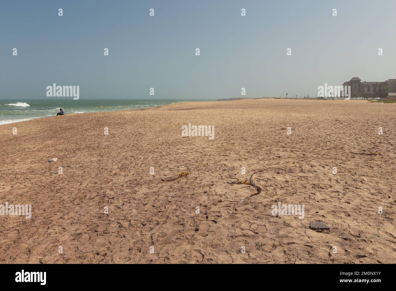Wide beach in Swakopmund, city on the coast of western Namibia. High ...