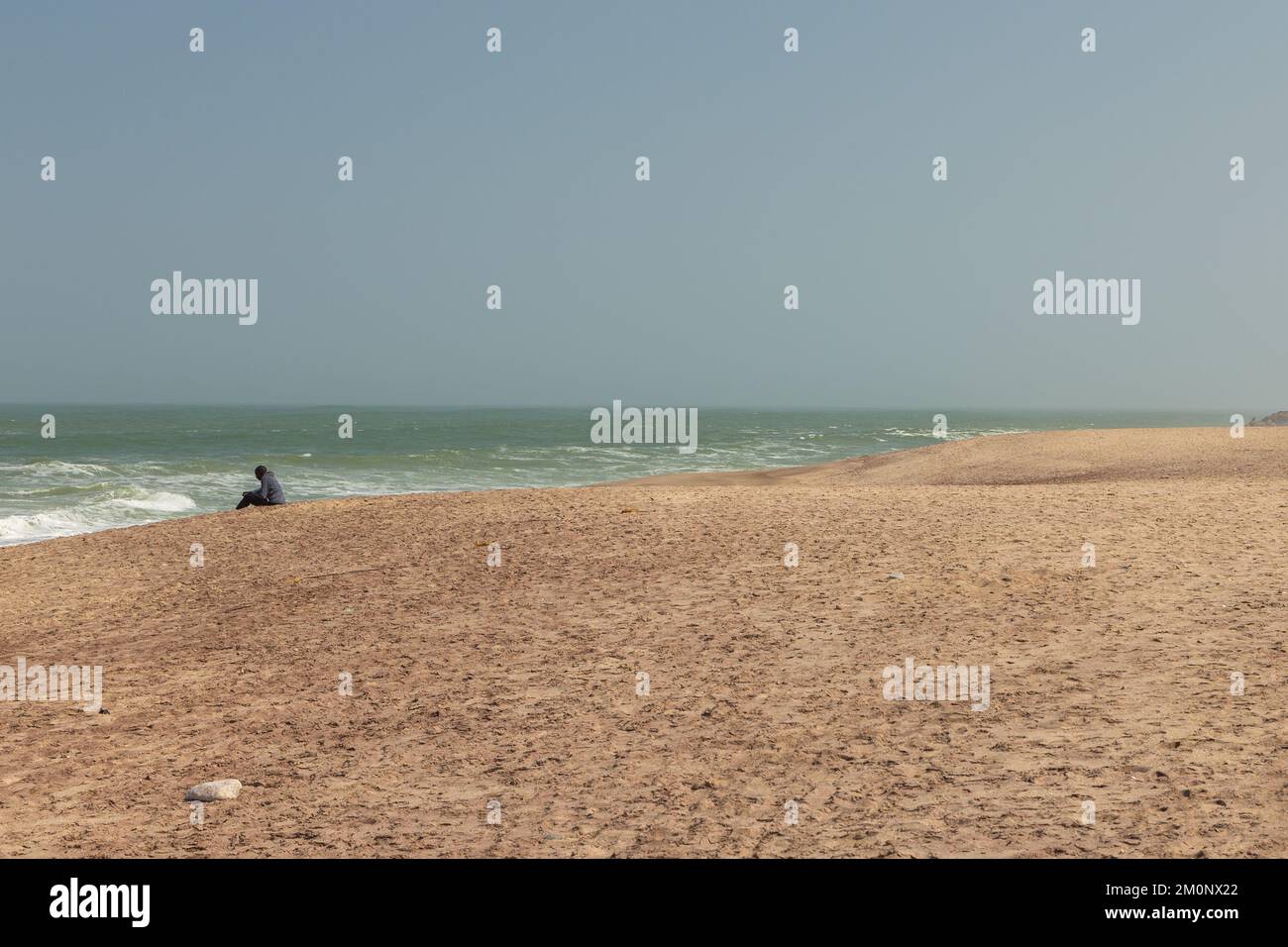 Wide beach in Swakopmund, city on the coast of western Namibia. High ...