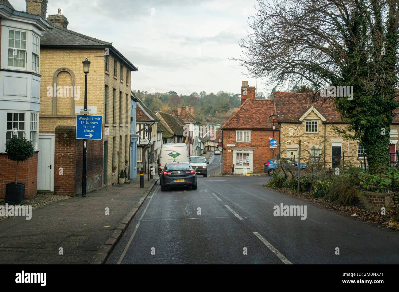 Street view of the High Street in the ancient town of Saffron Walden ...