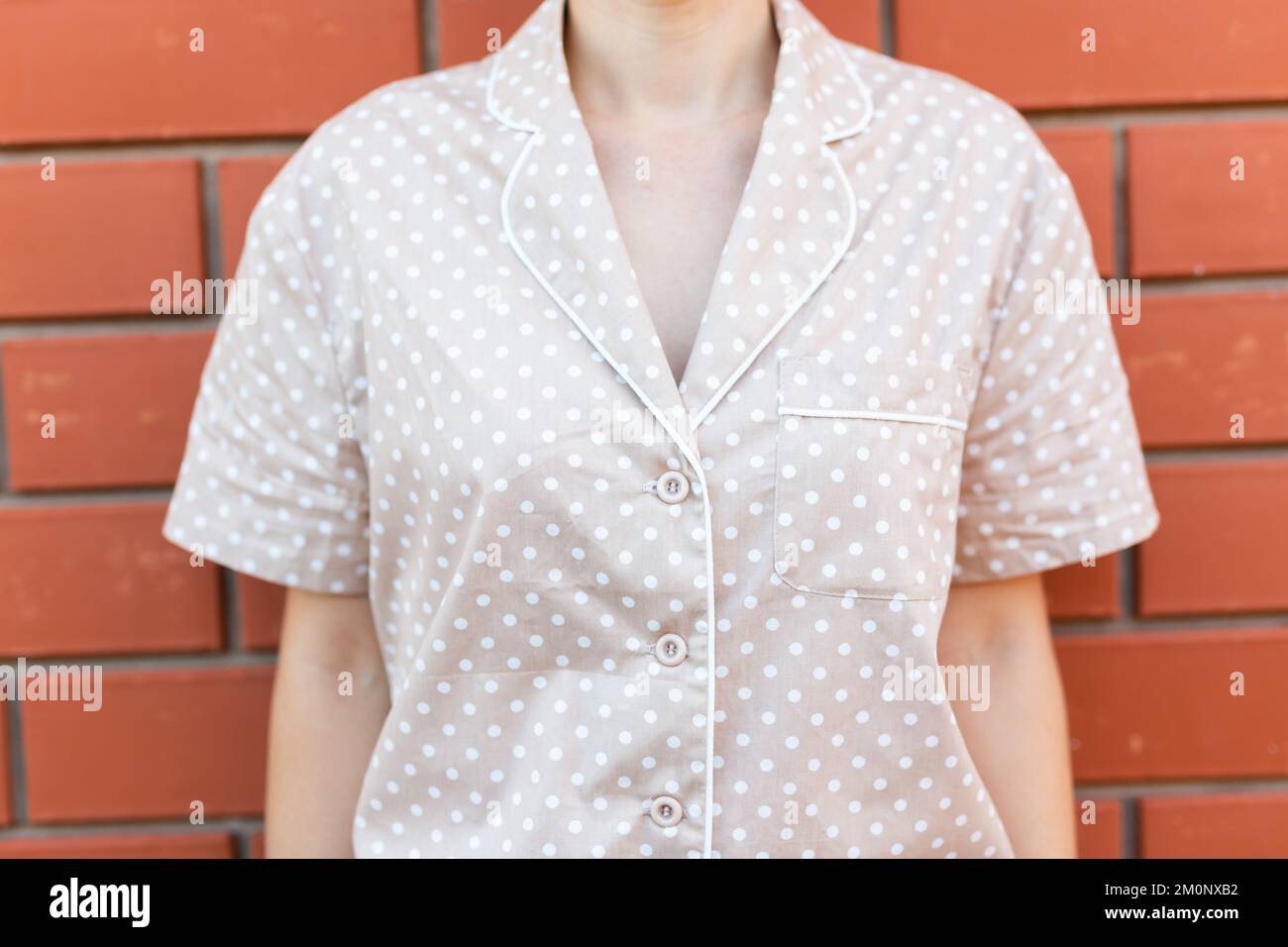 Close-up detail and fabric texture of a pajama. Homewear, sleepwear ...