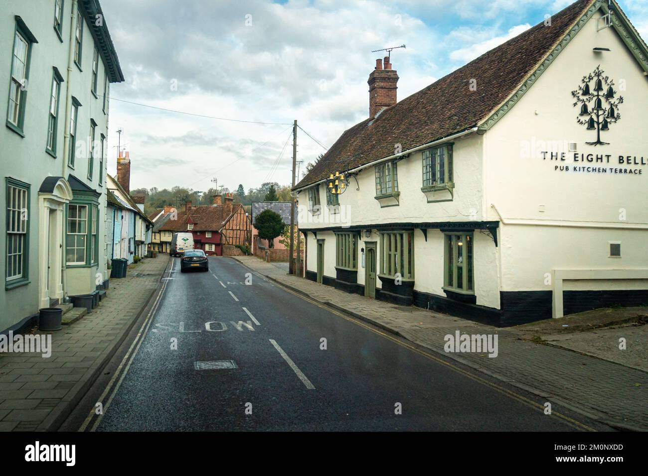 Street view of the High Street in the ancient town of Saffron Walden ...