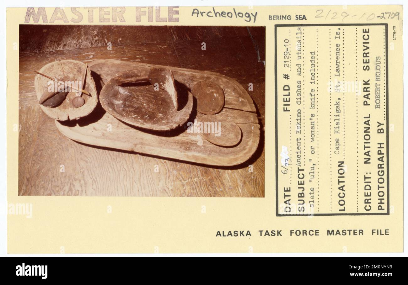 Ancient Eskimo dishes and utensils slate "ulu", or woman's knife ...