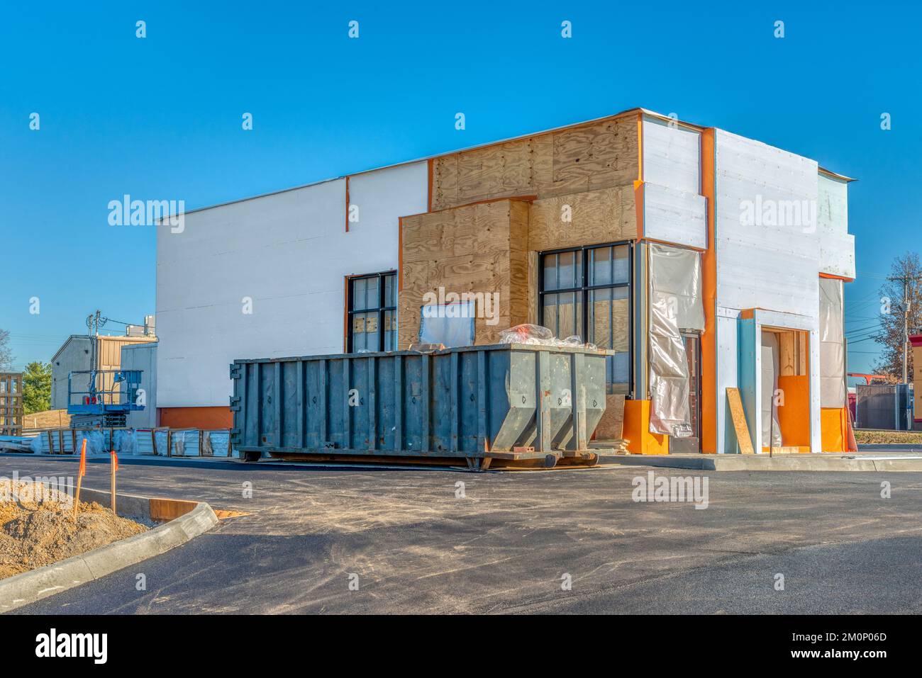 Horizontal image of an construction project for a new fast-food store ...