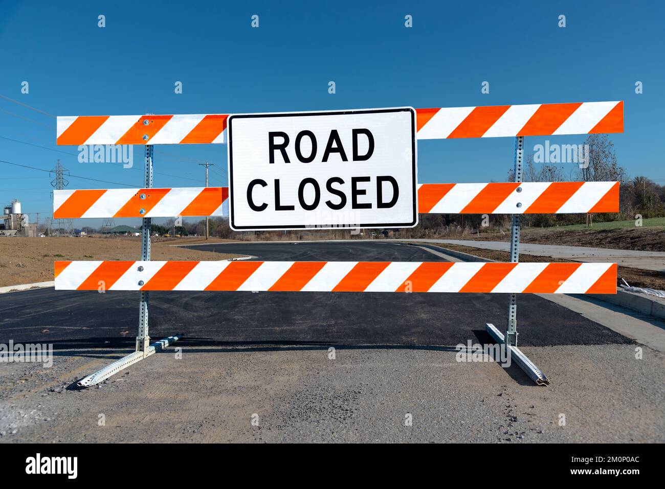 Wide angle view of a large road-closed sign Stock Photo - Alamy