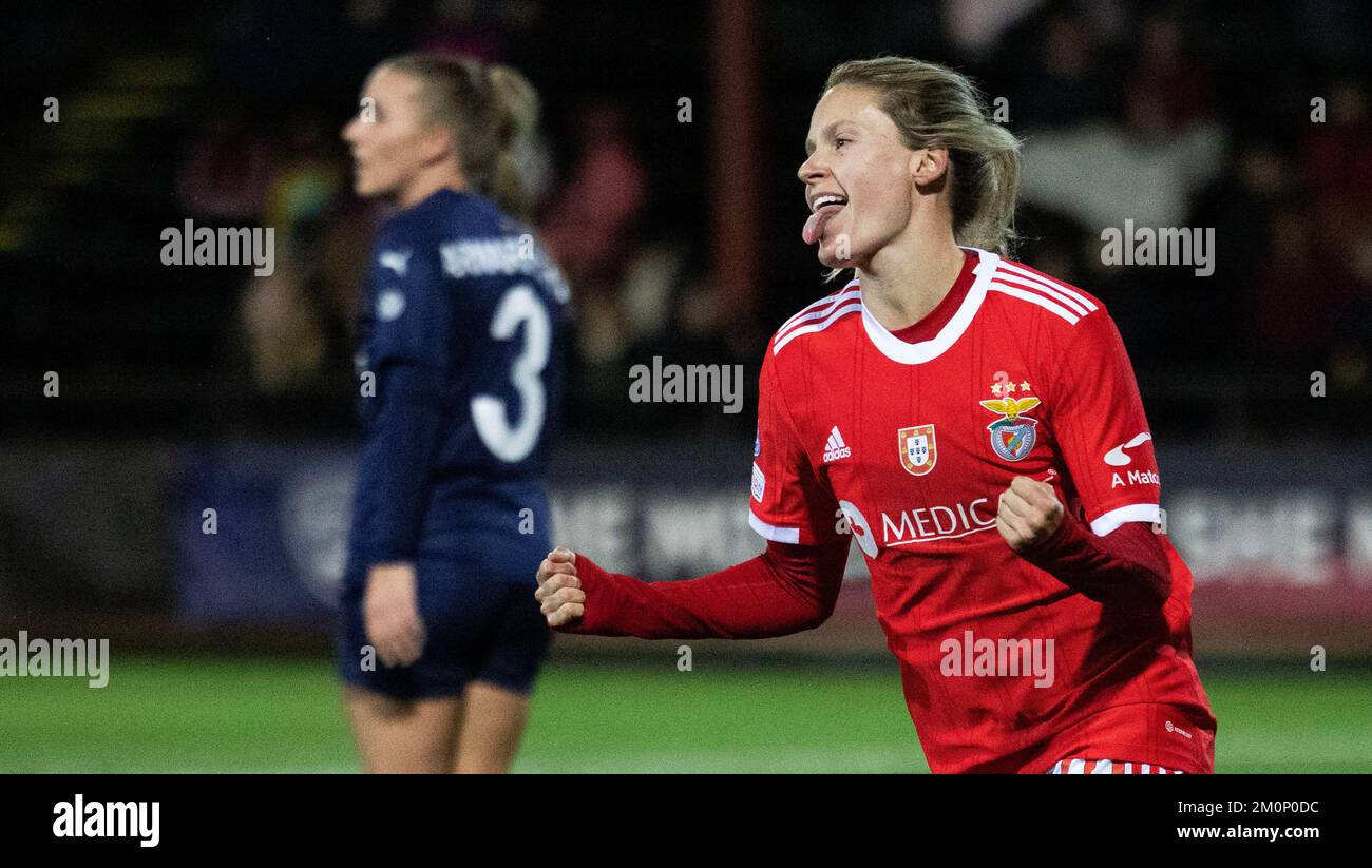 Benfica's Cloé Lacasse celebrates scoring during the UEFA Women's ...