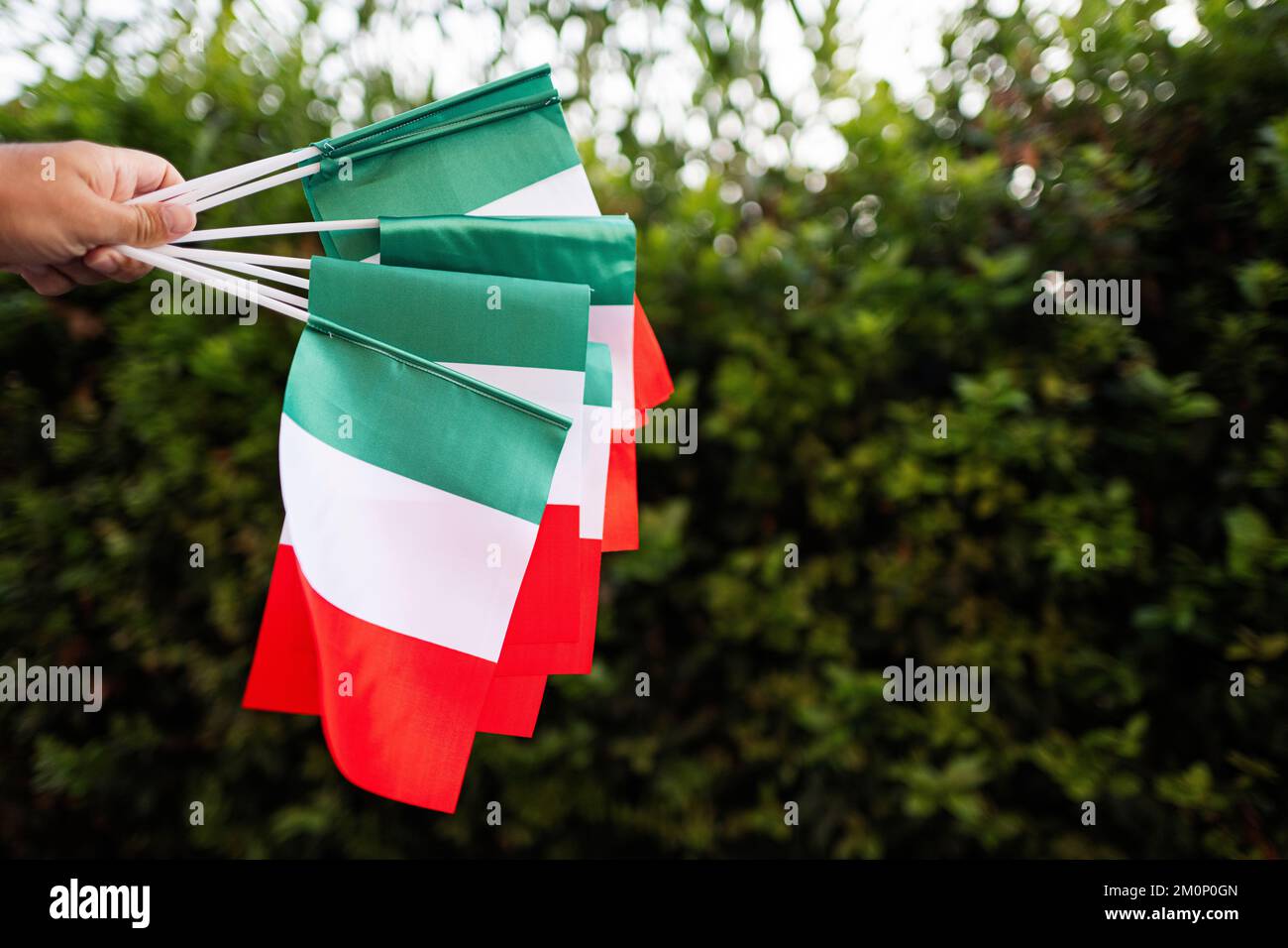 Hand with italian flags. Celebrating Republic Day of Italy Stock Photo ...