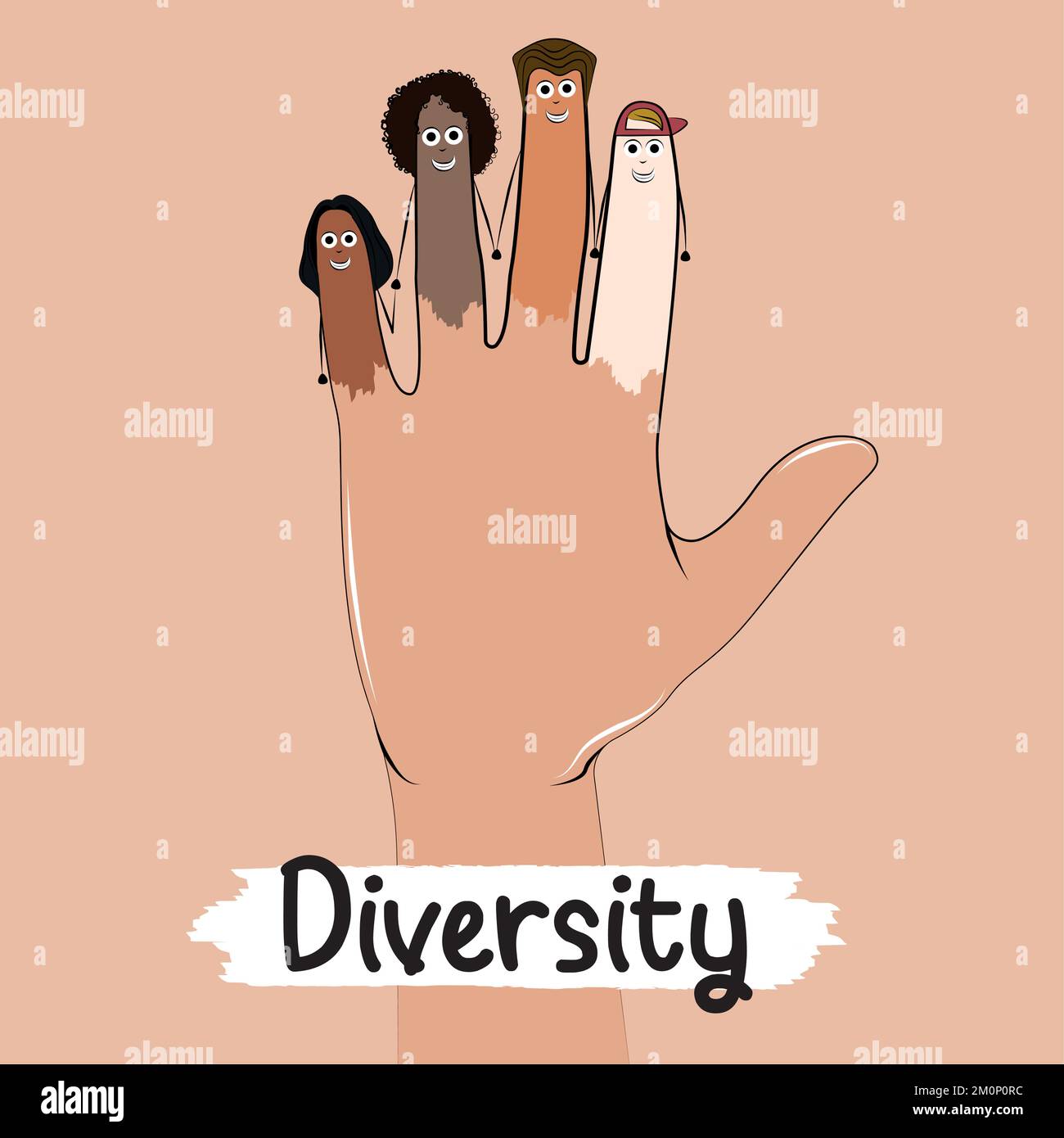 Hand with fingers of different human race Diversity concept Vector ...