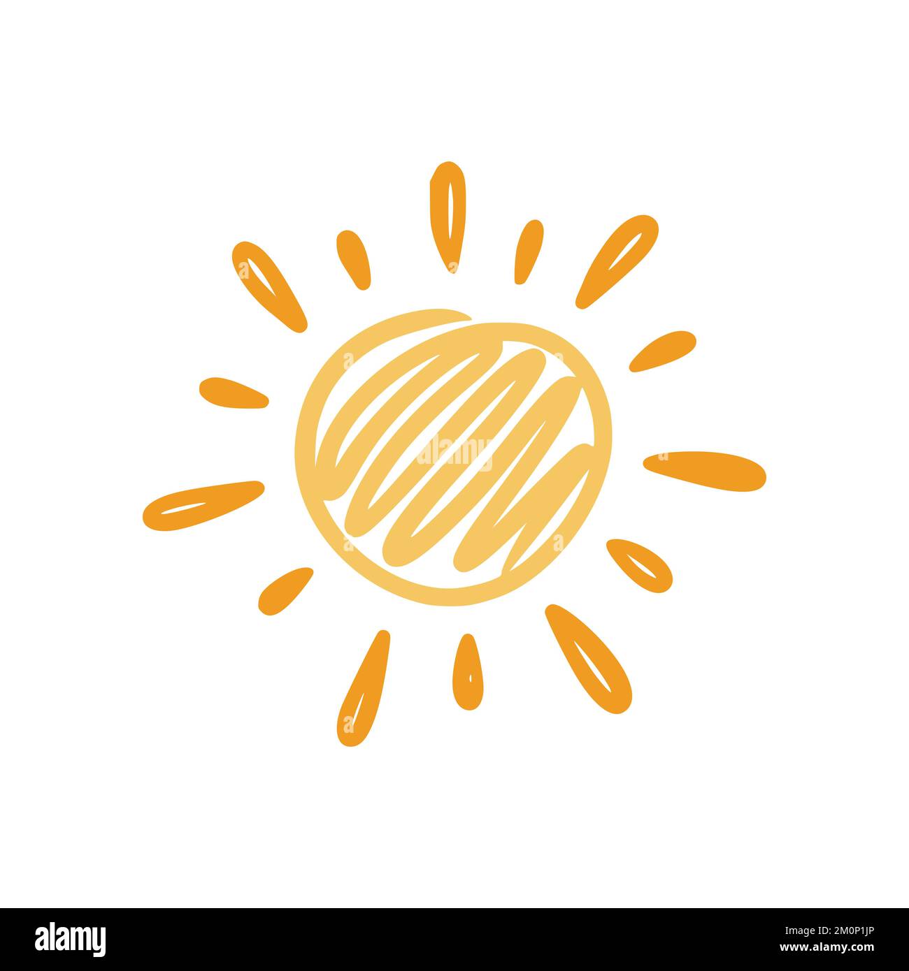 Doodle sun sketch illustration. Hand drawn cute orange sunshine ...