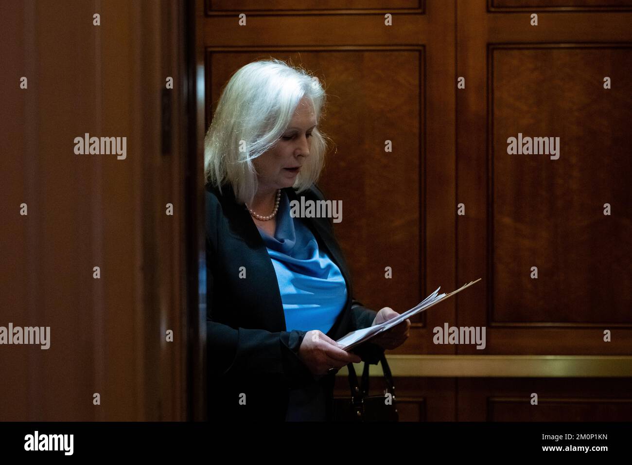 Senator Kirsten Gillibrand (D-N.Y.) boards an elevator at U.S. Capitol ...