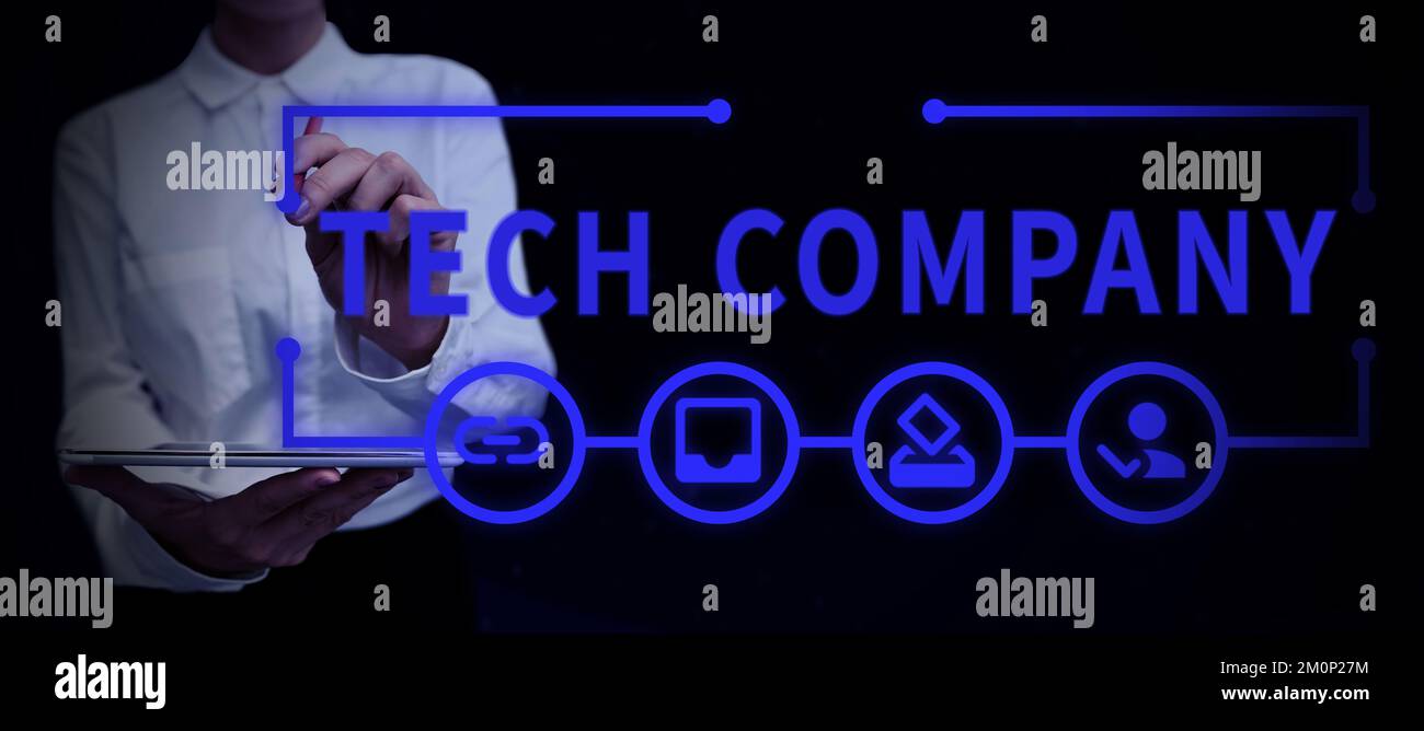 Sign displaying Tech Company. Business showcase a company that invents ...