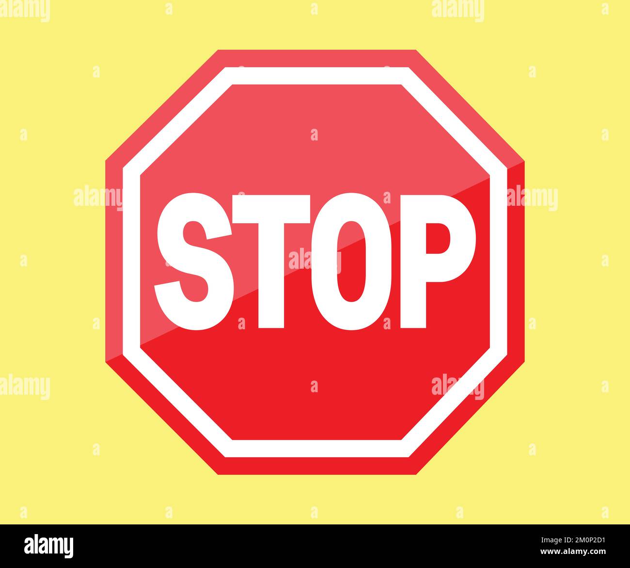 The "Stop" traffic sign in red and white on yellow background Stock ...