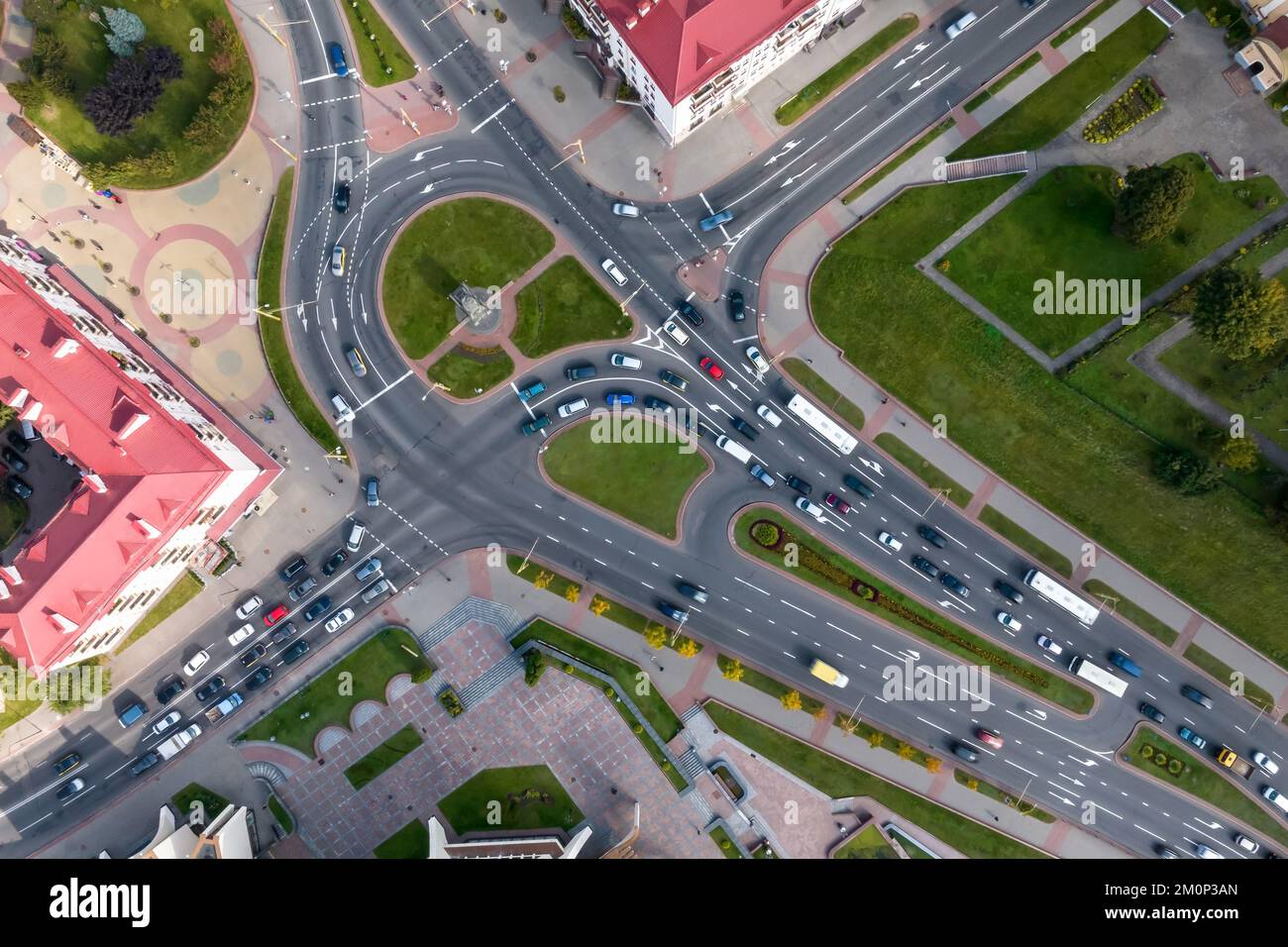 aerial view of road interchange or highway intersection. Junction ...