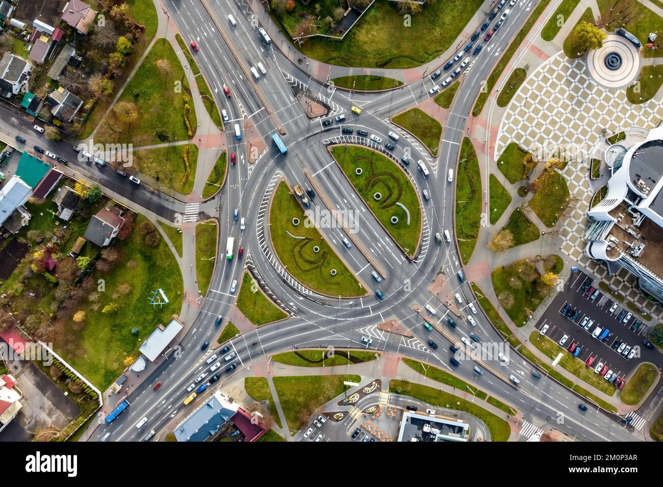 aerial view of road interchange or highway intersection. Junction ...