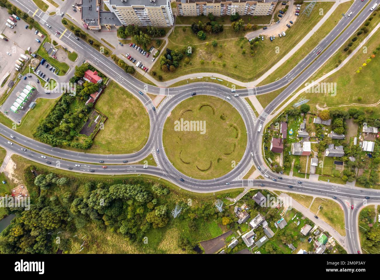 aerial view of road interchange or highway intersection. Junction ...