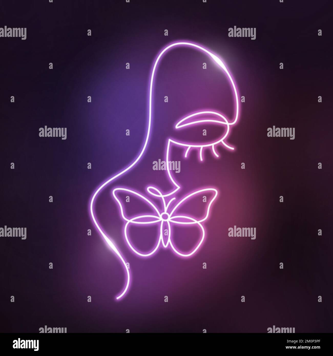 Neon face of a woman in a linear style Stock Photo - Alamy