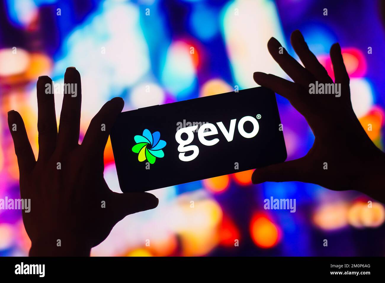 In this photo illustration, the Gevo, Inc. logo is displayed on a ...